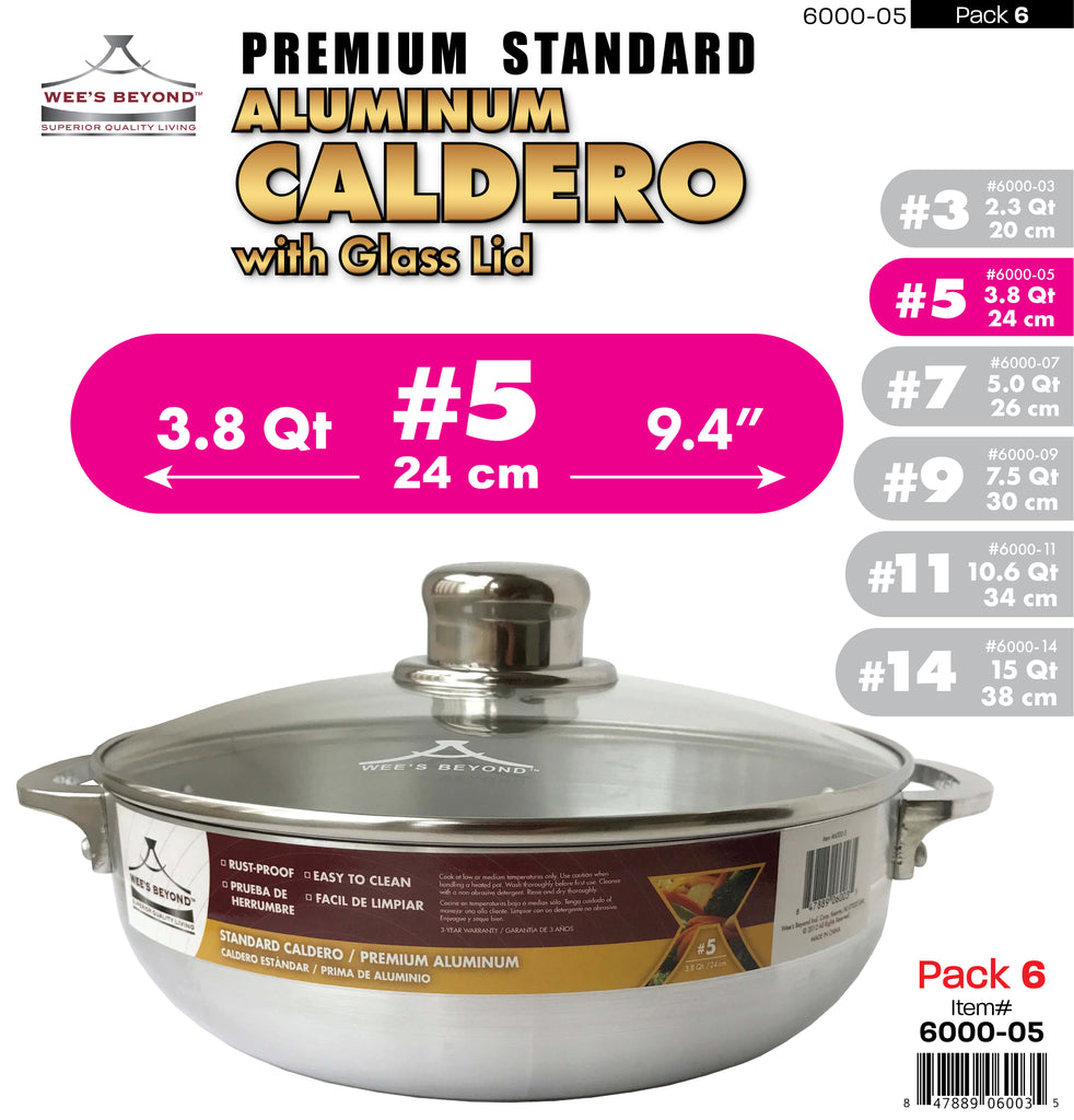 #6000-05 Aluminum Caldero with Glass Lid 3.8 Qt (case pack 6 pcs) – WEE ...
