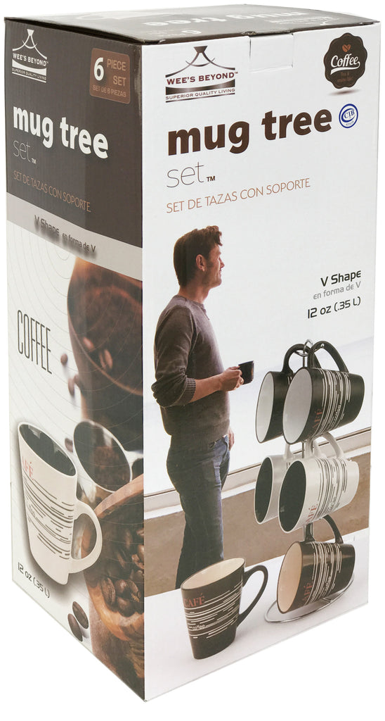 #8008-A Mug Tree Set- 6 Mugs with Stand 12oz V Shape (case pack 6 pcs ...